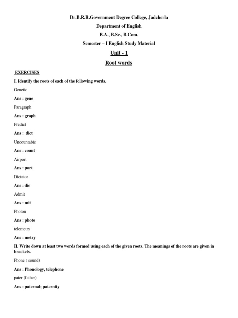 Understanding Root Words and Nouns | PDF | Home & Garden