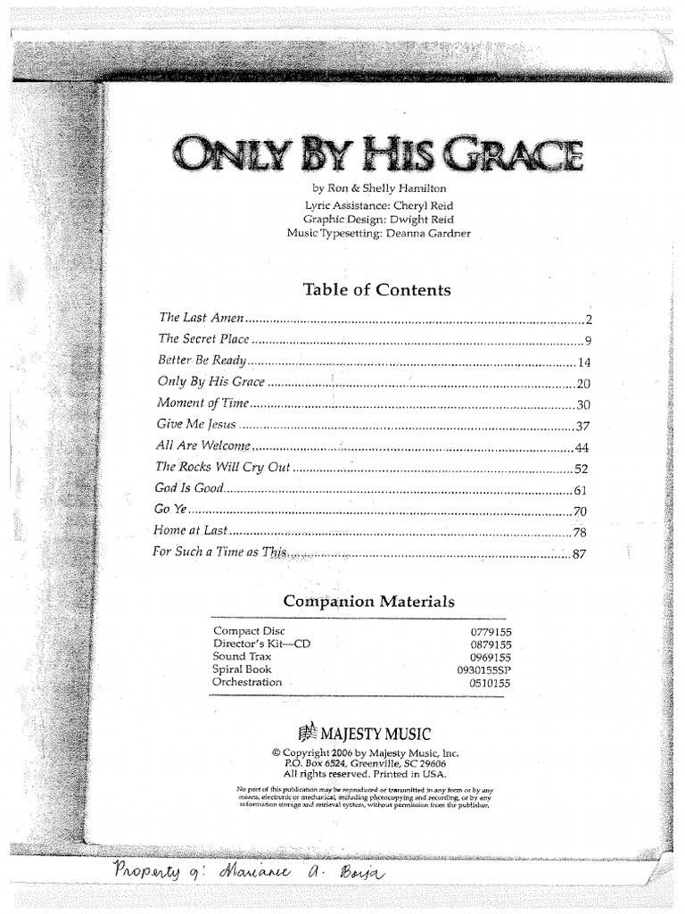 Only By His Grace Songs Pdf