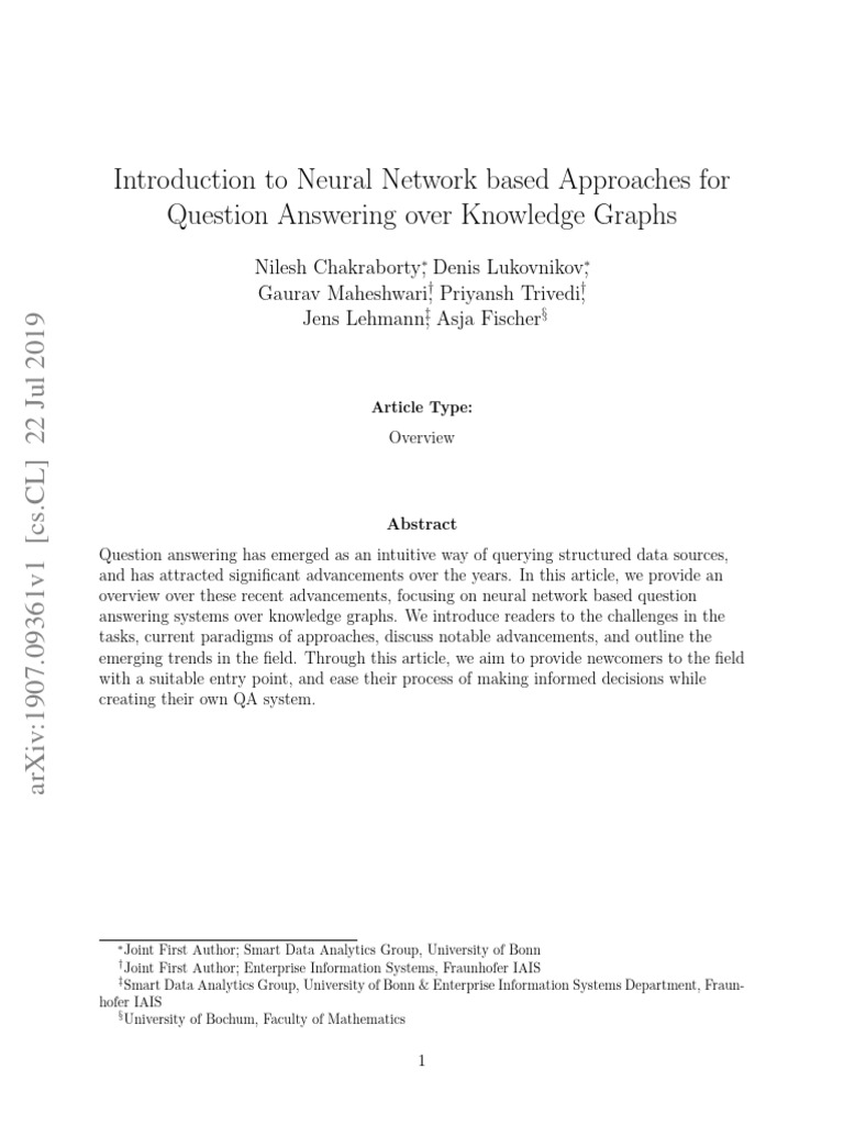 2019 Introduction To Neural Network Based Approaches For Question Answering Over Knowledge ...
