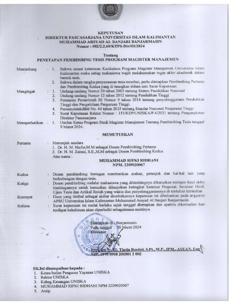 SK Bimbingan Muhammad Rifki Ridhani | PDF