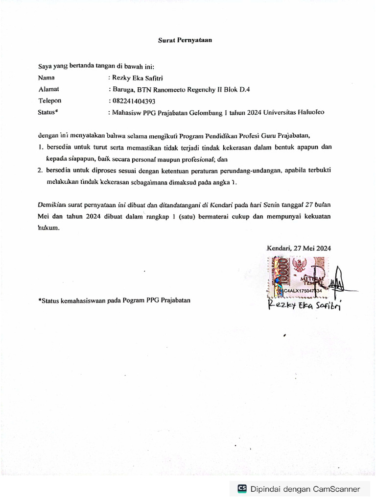 Surat Pernyataan PPKS | PDF