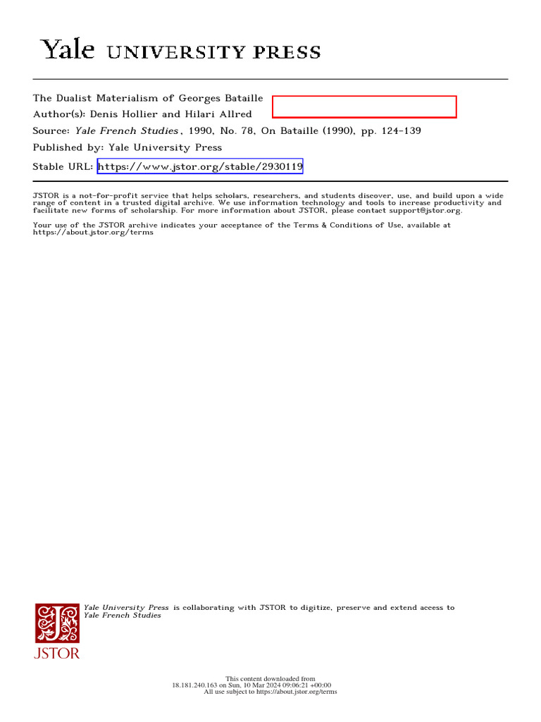 Bataille's Dualist Materialism Explained | PDF | Transcendence (Religion) | Greed