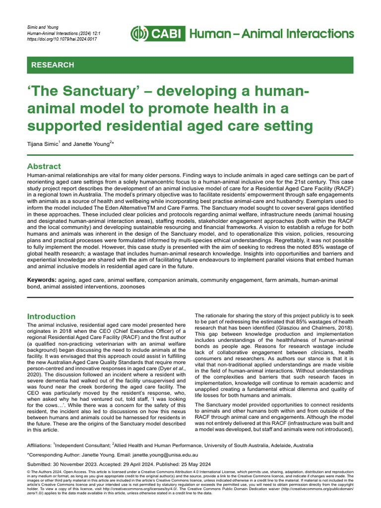 The Sanctuary - Developing A Human-Animal Model | PDF | Creative ...