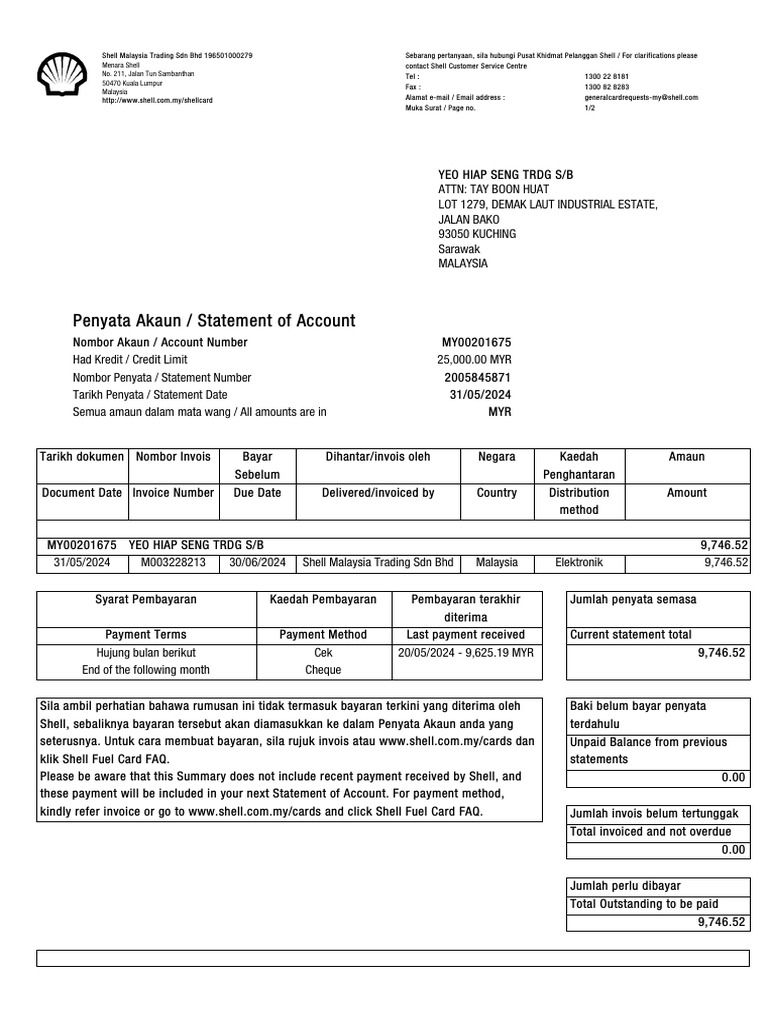 KCH Shell Statement May'24 | Download Free PDF | Cheque | Payments