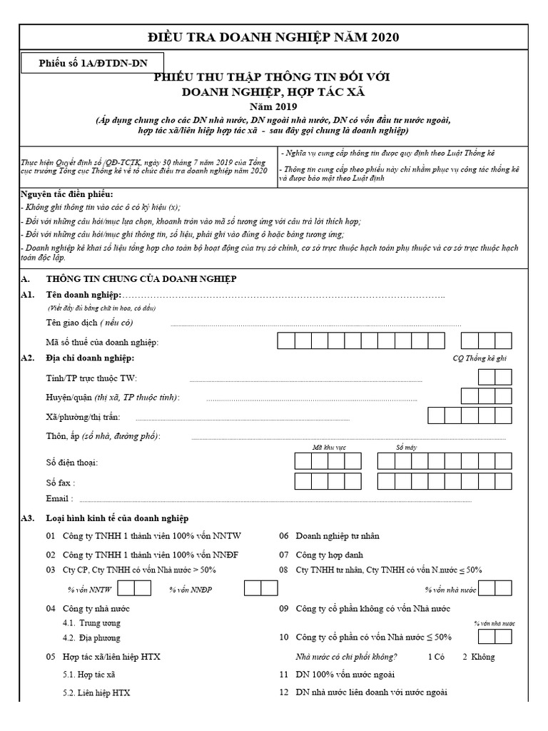 Giai Thich Bang Hoi Dieu Tra DN 2019 | PDF