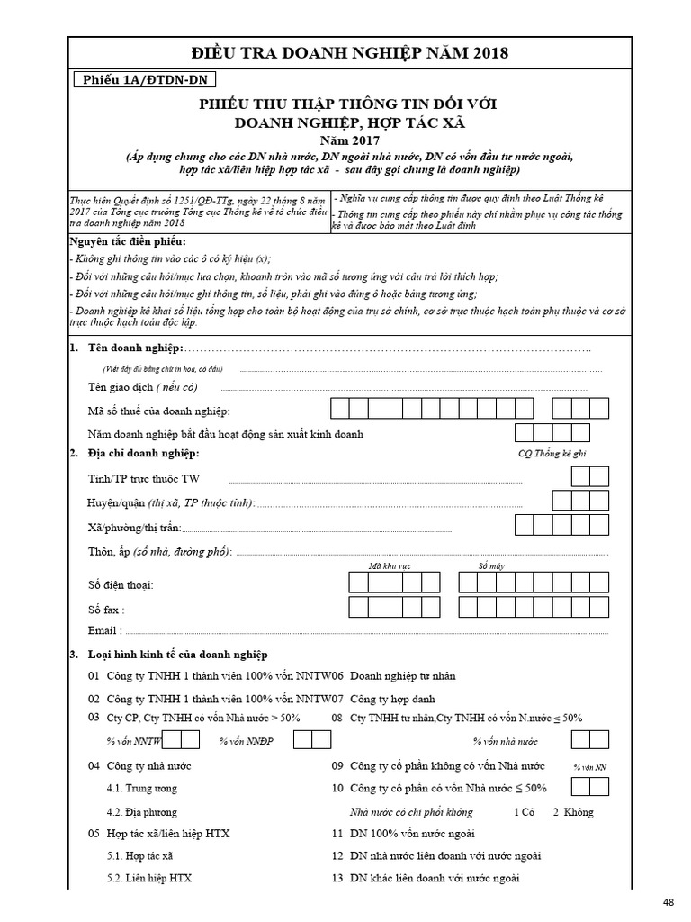 Giai Thich Bang Hoi Dieu Tra DN 2017 | PDF