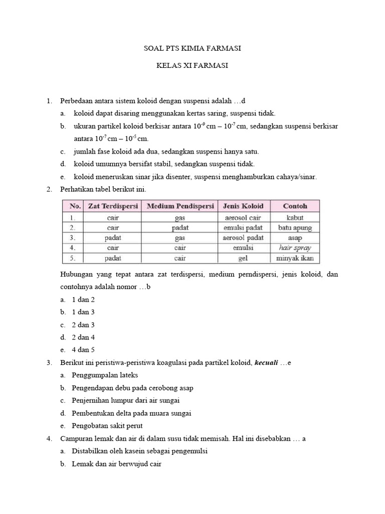 Soal PTS Kimia Farmasi Kelas XI | PDF