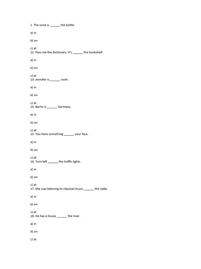 Soal Preposition of Place Kelas 4 | PDF