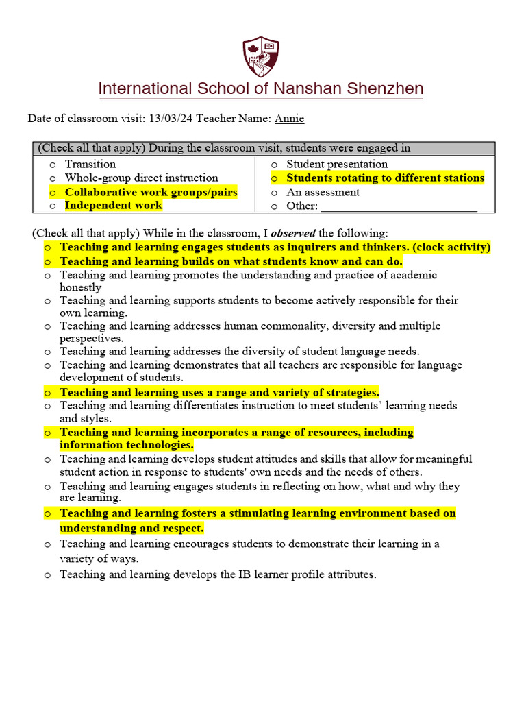 Classroom Observation by Michael | PDF | Learning | Cognition