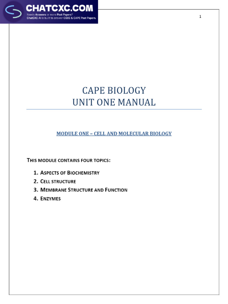 CAPE Biology Unit 1 Manual | PDF