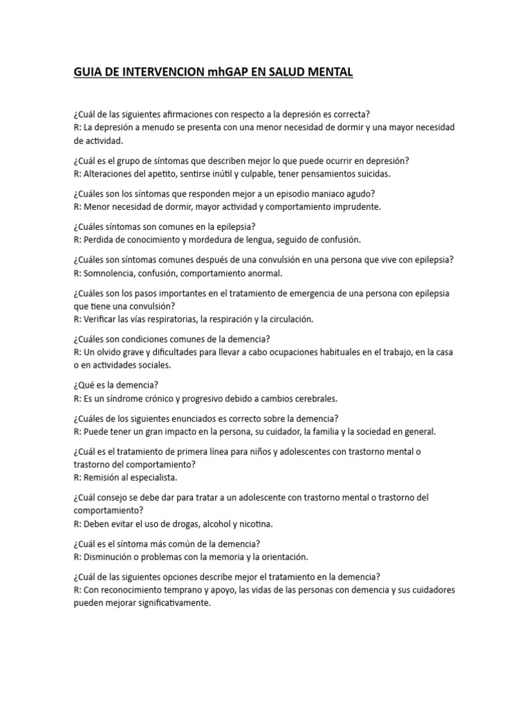 Guia de Intervencion MhGAP | PDF | Trastorno depresivo mayor | Demencia
