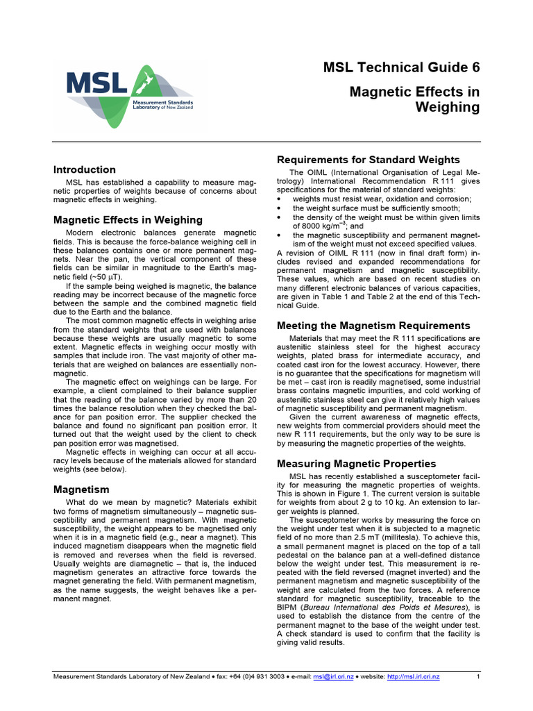 Magnetic Effects in Weighing | PDF | Weight | Magnet