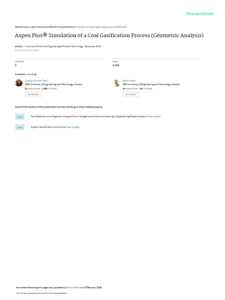 Aspen PlusR Simulation of A Coal Gasification Proc | Download Free PDF ...