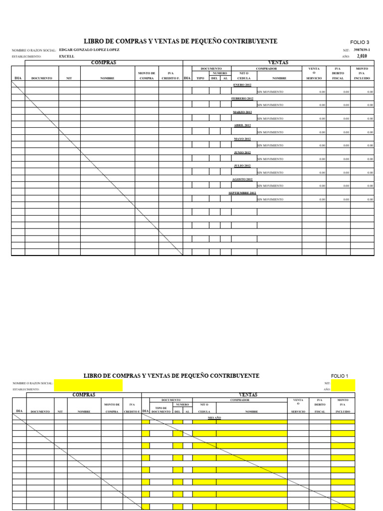 Libro de Compras y Ventas Pequeño Contribuyente | Descargar gratis PDF | Impuesto al valor ...