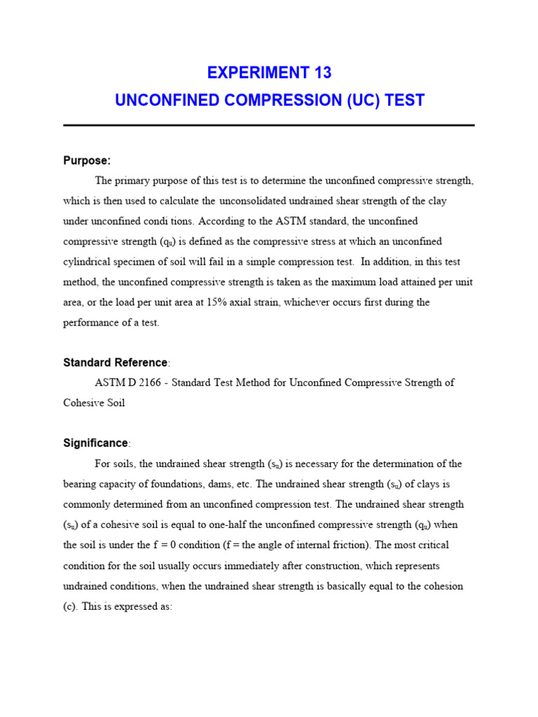 Experiment 13-Unconfined Compression | Download Free PDF | Soil Mechanics | Deformation ...