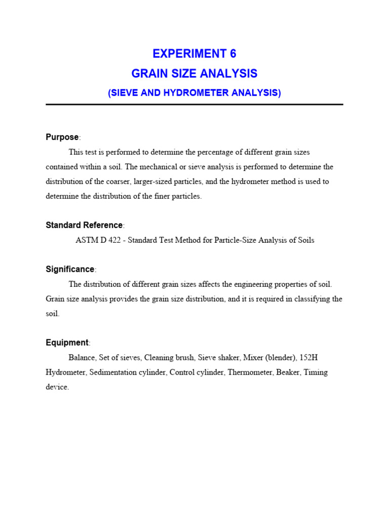 Experiment 6-Grain Size Analysis | PDF