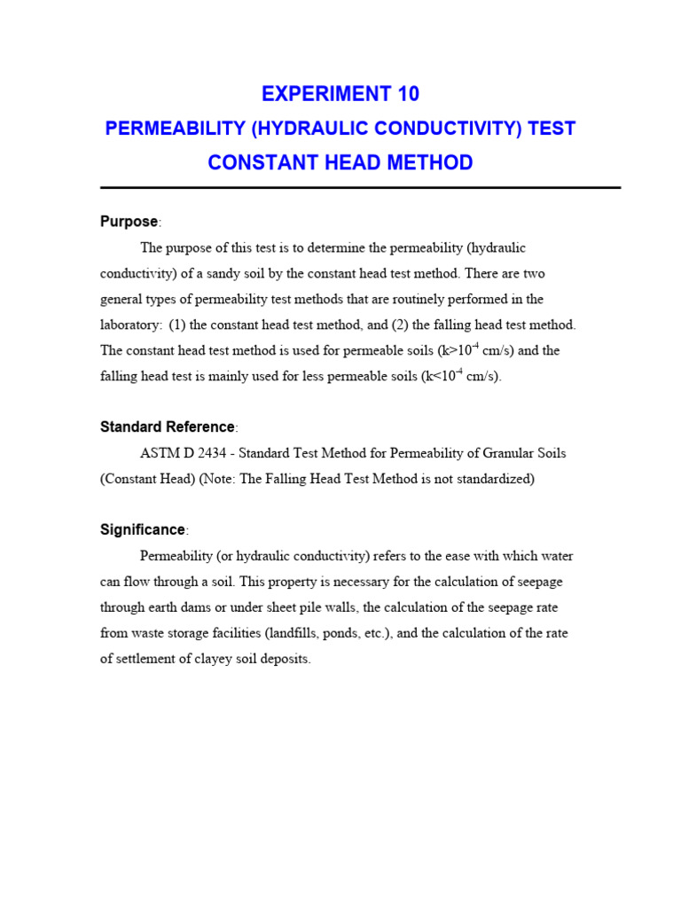 Experiment 10 Permeability | PDF | Hydrology | Environment