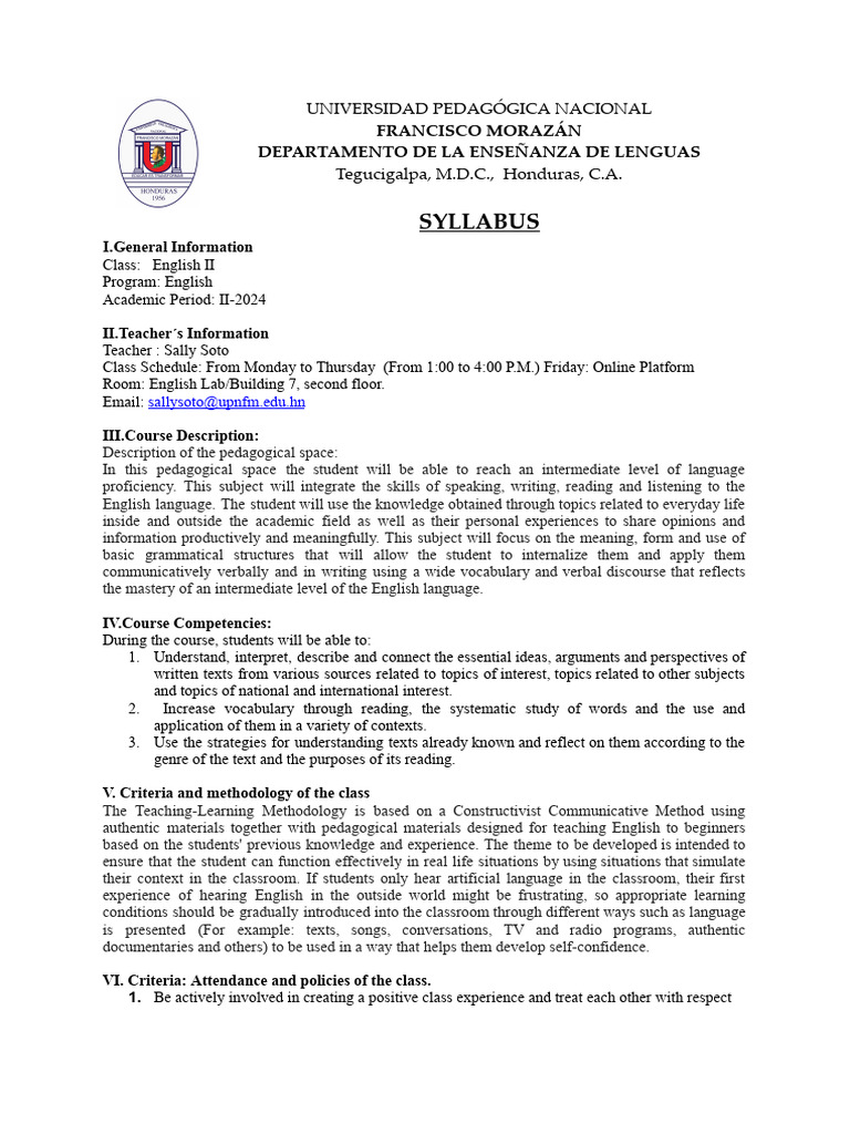 Syllabus English II - 2024 | PDF | Plagiarism | English Language