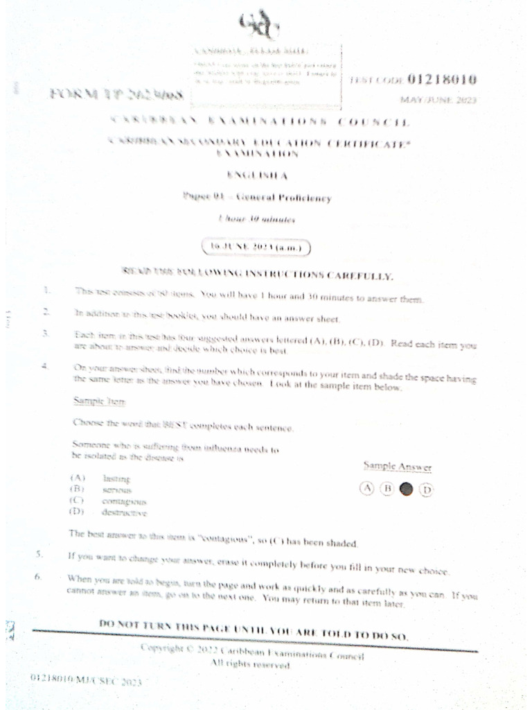 CSEC English A Paper 01 (May & June 2023) | PDF