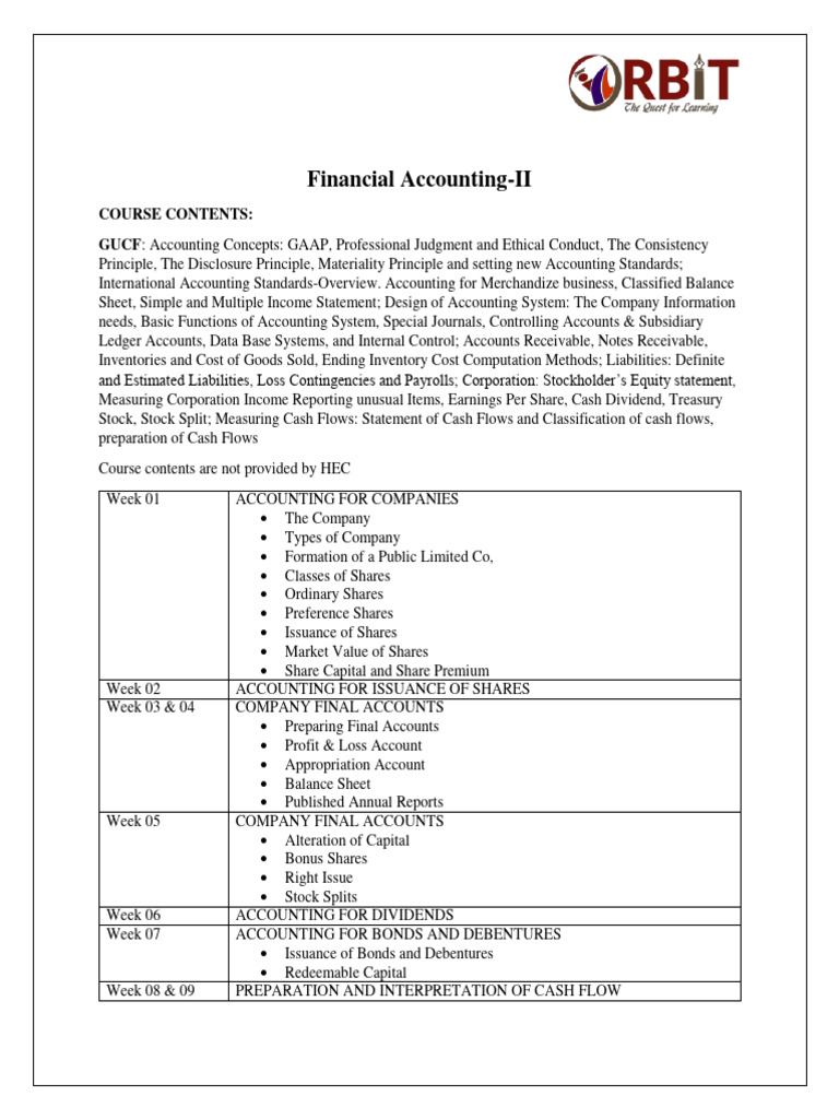 Financial Accounting II Course Overview | PDF | Income Statement | Stocks