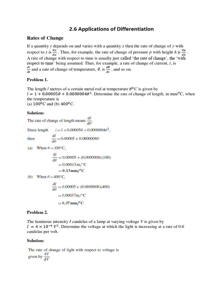 2.6 Applications of Differentiation | PDF | Area | Acceleration