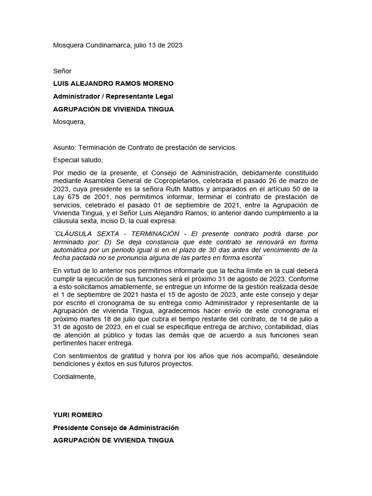 Carta al Administrador | PDF