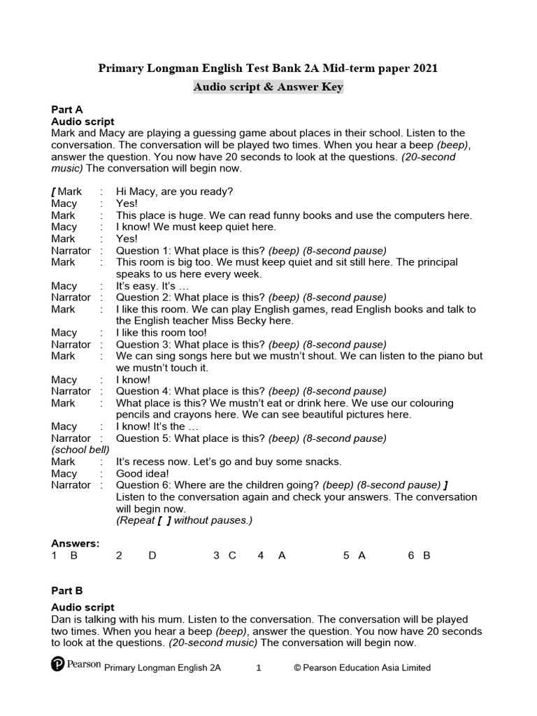 PLE - TB - 2A - MT - 2021 (PLE2E) - Answer Key | PDF