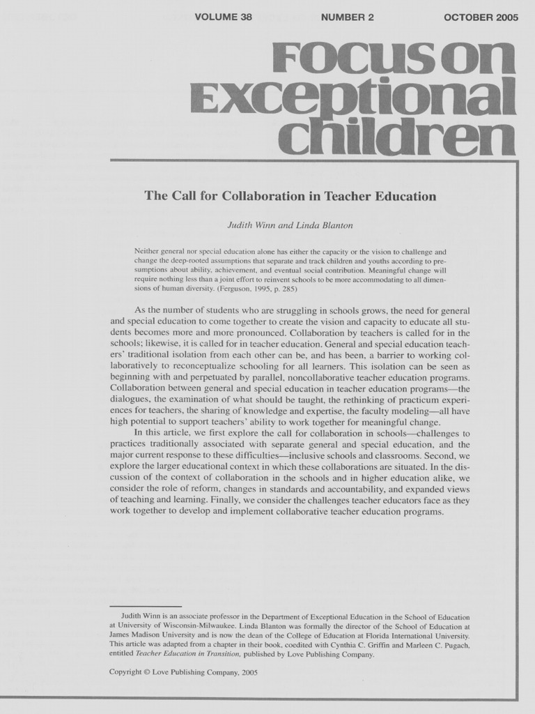 The Call For Collaboration in Teacher Ed | PDF | Teachers | Inclusion ...