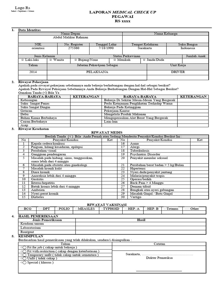 Form Mcu Karyawan | PDF