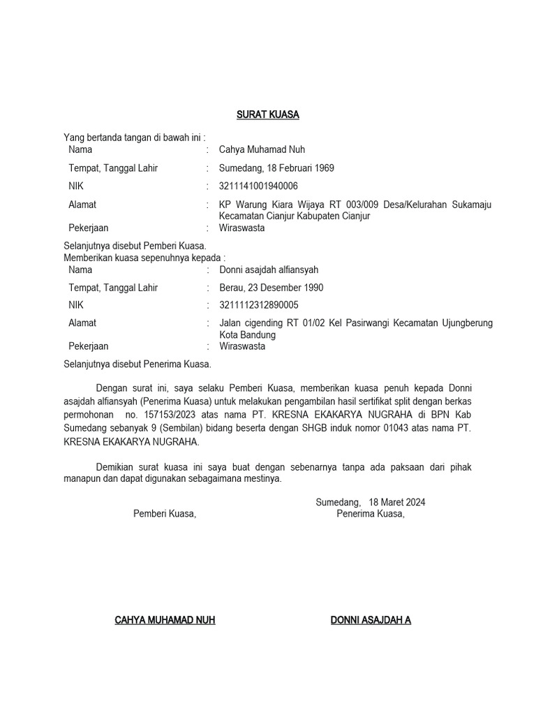 Surat Kuasa Split | PDF