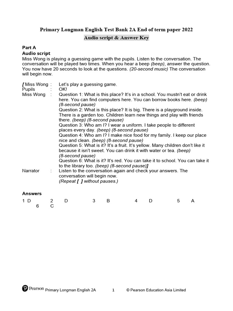 PLE - TB - 2A - ET - 2022 (PLE2E) - Answer Key | PDF