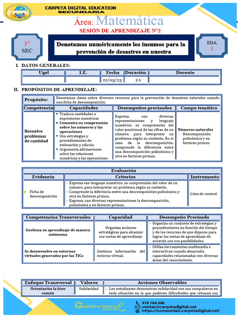 1° Sesión de Aprendizaje Sesión2-Sem.1-Exp.1 | PDF | Aprendizaje | Evaluación
