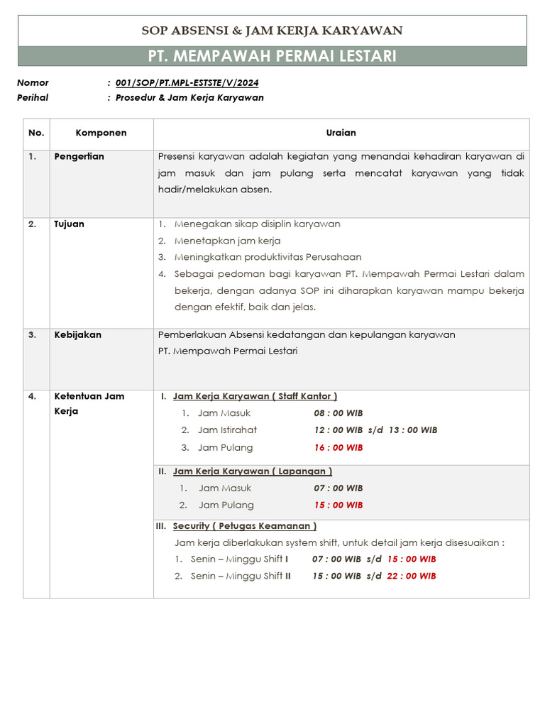 Sop Absensi Karyawan | PDF