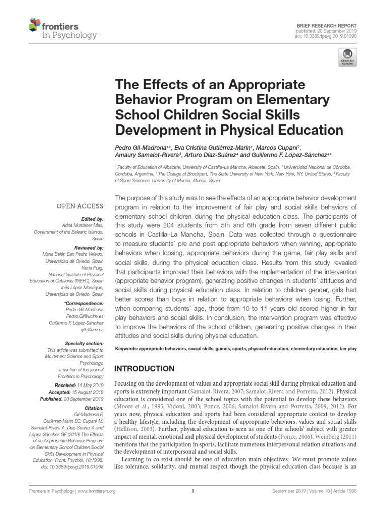 Social Skills in PE: Behavior Program Impact | PDF | Analysis Of ...