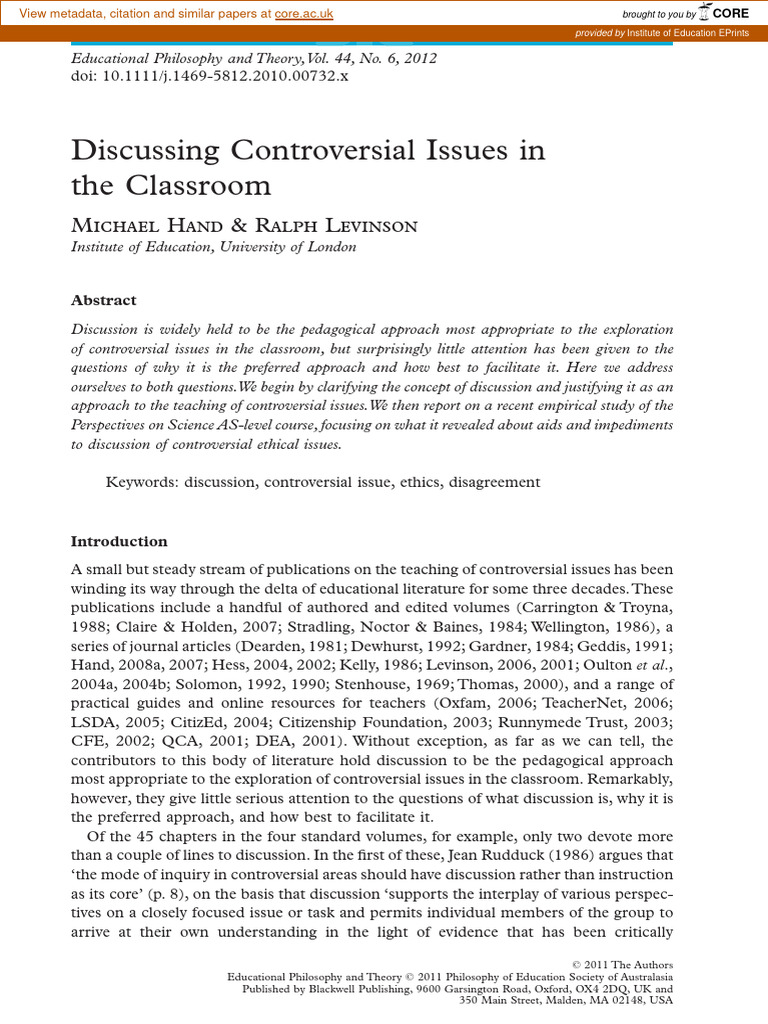 Discussing Controversial Issues in The Classroom | PDF | Philosophy Of ...