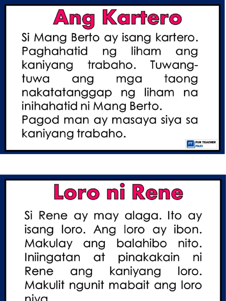 Tagalog Reading Passages Set 1 | PDF