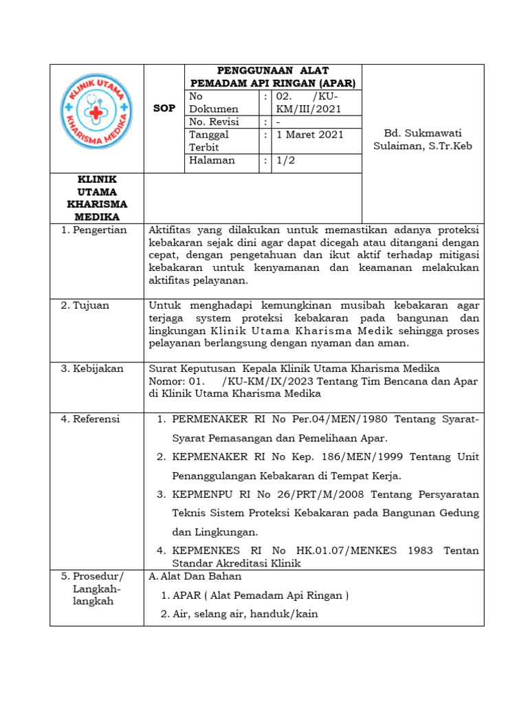 1.3.7 SOP Penggunaan Apar | PDF