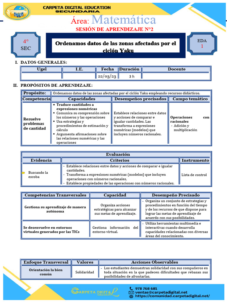 4° Sesión de Aprendizaje Sesión2-Sem.1-Exp.1 | PDF | Aprendizaje | Evaluación