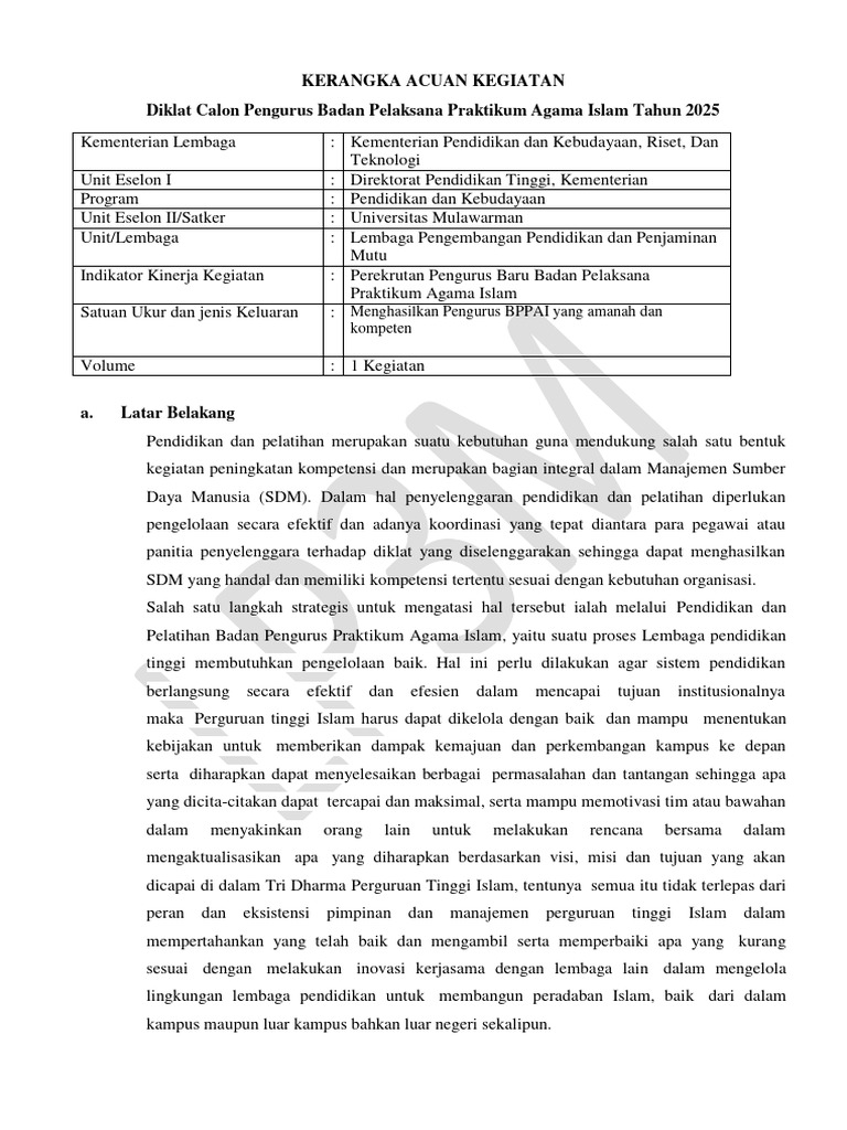 Tor Diklat Bppai 2025 | PDF | Karier & Perkembangan