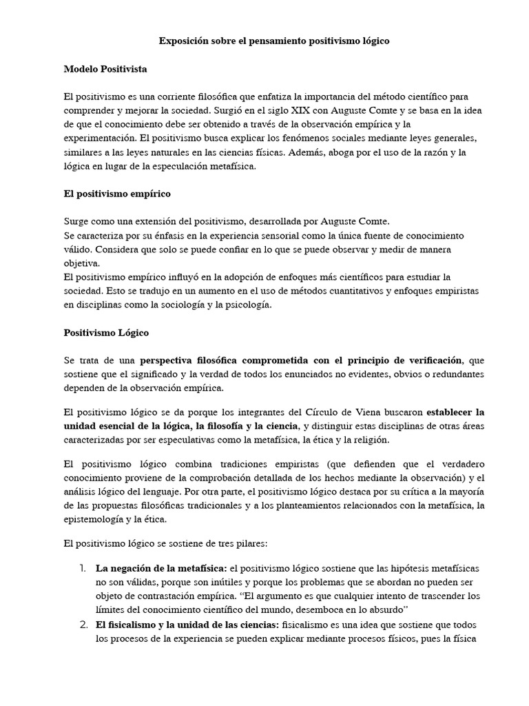 Exposición Sobre El Pensamiento Positivismo Lógico | PDF | Positivismo ...