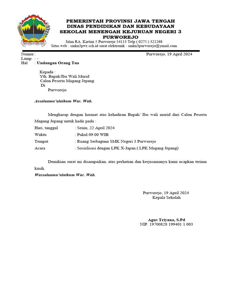 Surat Panggilan Orang Tua | PDF