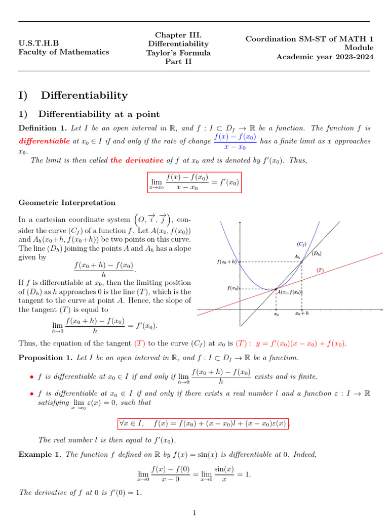 Chapter 3 Real Functions Of A Real Variable Part 2 Differentiability Pdf Function 