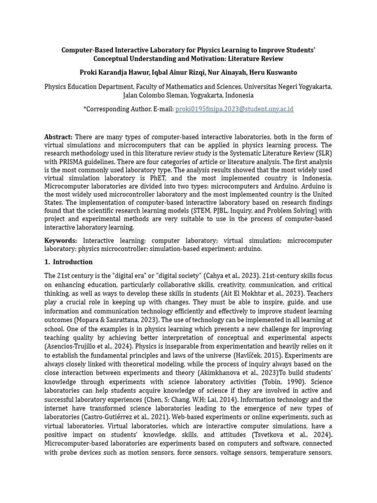 Computer-Based Interactive Laboratory For Physics Learning To Improve Students | PDF ...