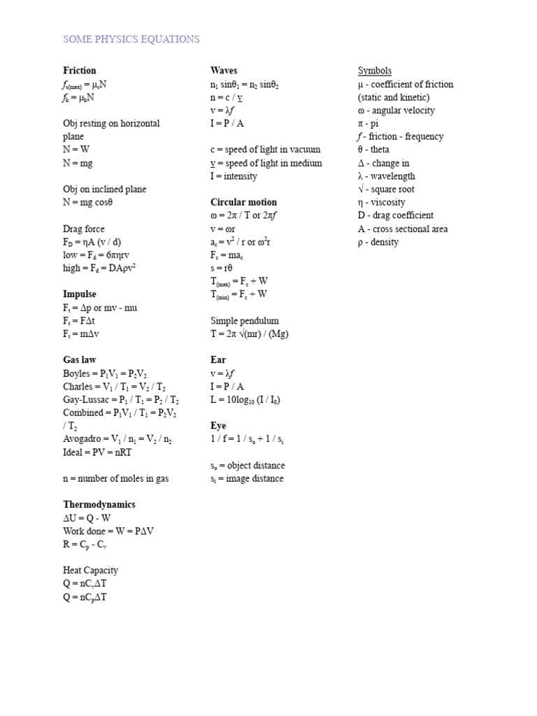 Phys Eq | PDF | Science & Mathematics