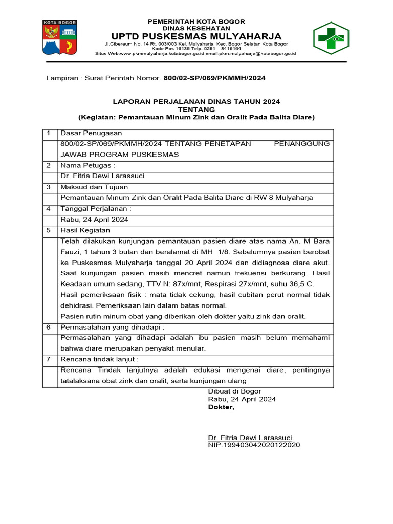 SPJ Pemantauan Diare April Fitria | PDF