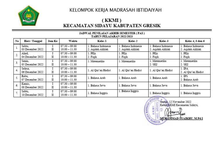 Jadwal Pas 2021-2022 | PDF