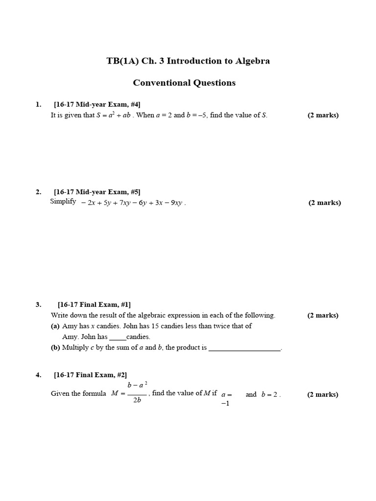 Ch. 3 Introduction To Algebra With Ans | PDF | Mathematical Analysis | Mathematical Objects