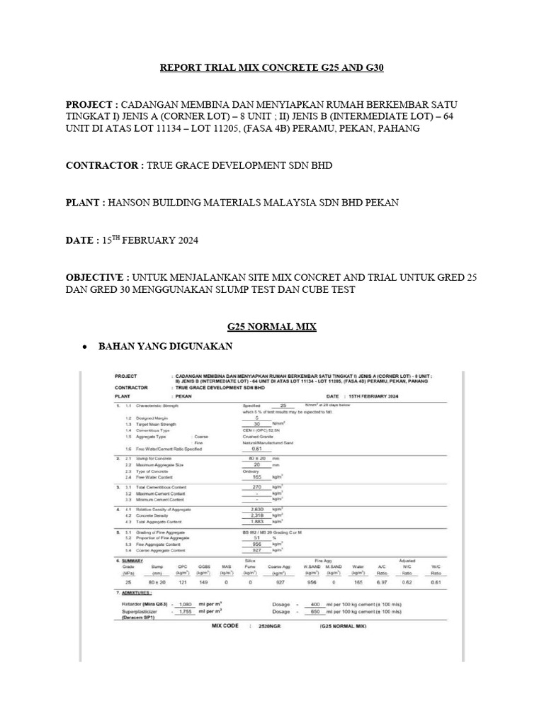 Report Trial Mix Concrete g25 and g30 | PDF