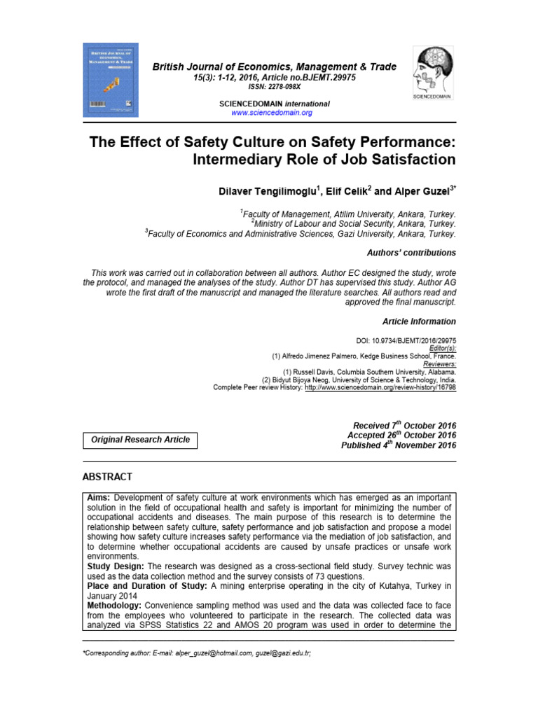 Effect of Safety Culture On Safety Performance (Research) | PDF ...