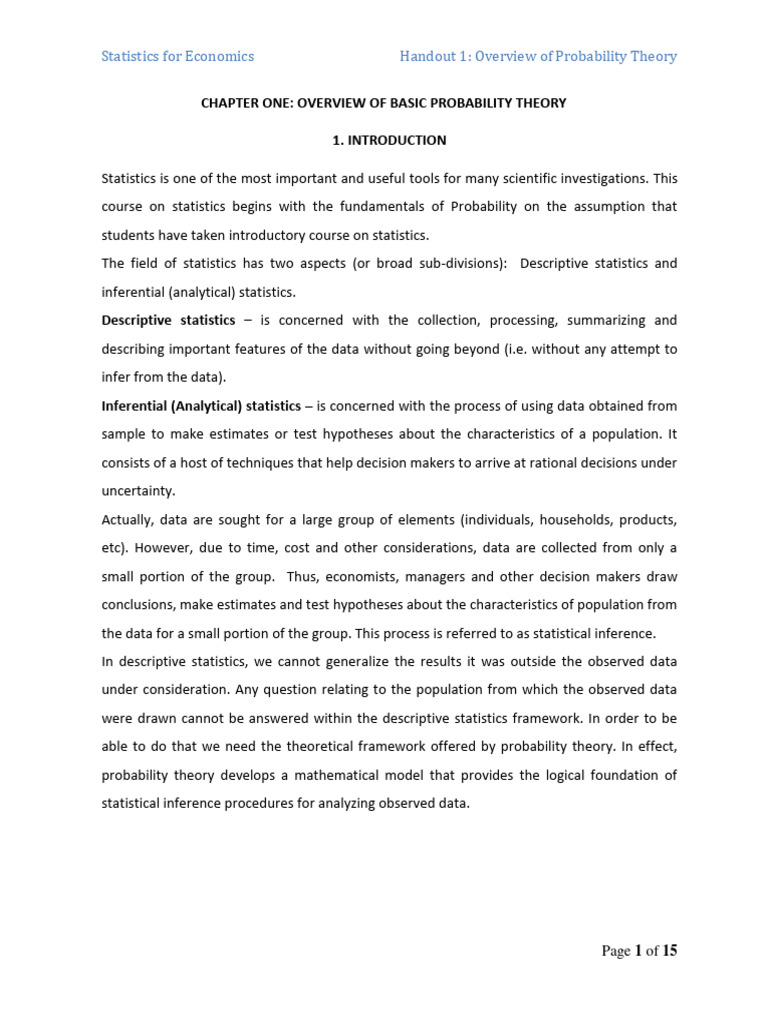 CH 1 Overview of Basic Probability Theory | PDF | Probability | Statistics